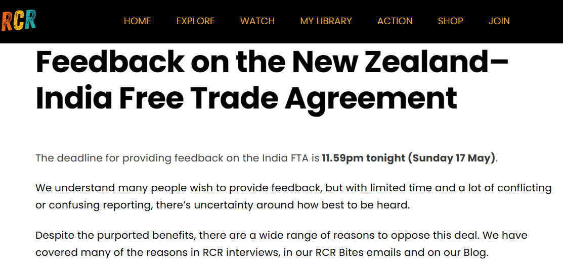 RCR urges public action ahead of India FTA submission deadline - Daily ...